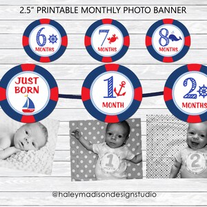 Nautical 12 Month Photo Birthday Banner, Nautical, Sailor, Navy Red ...