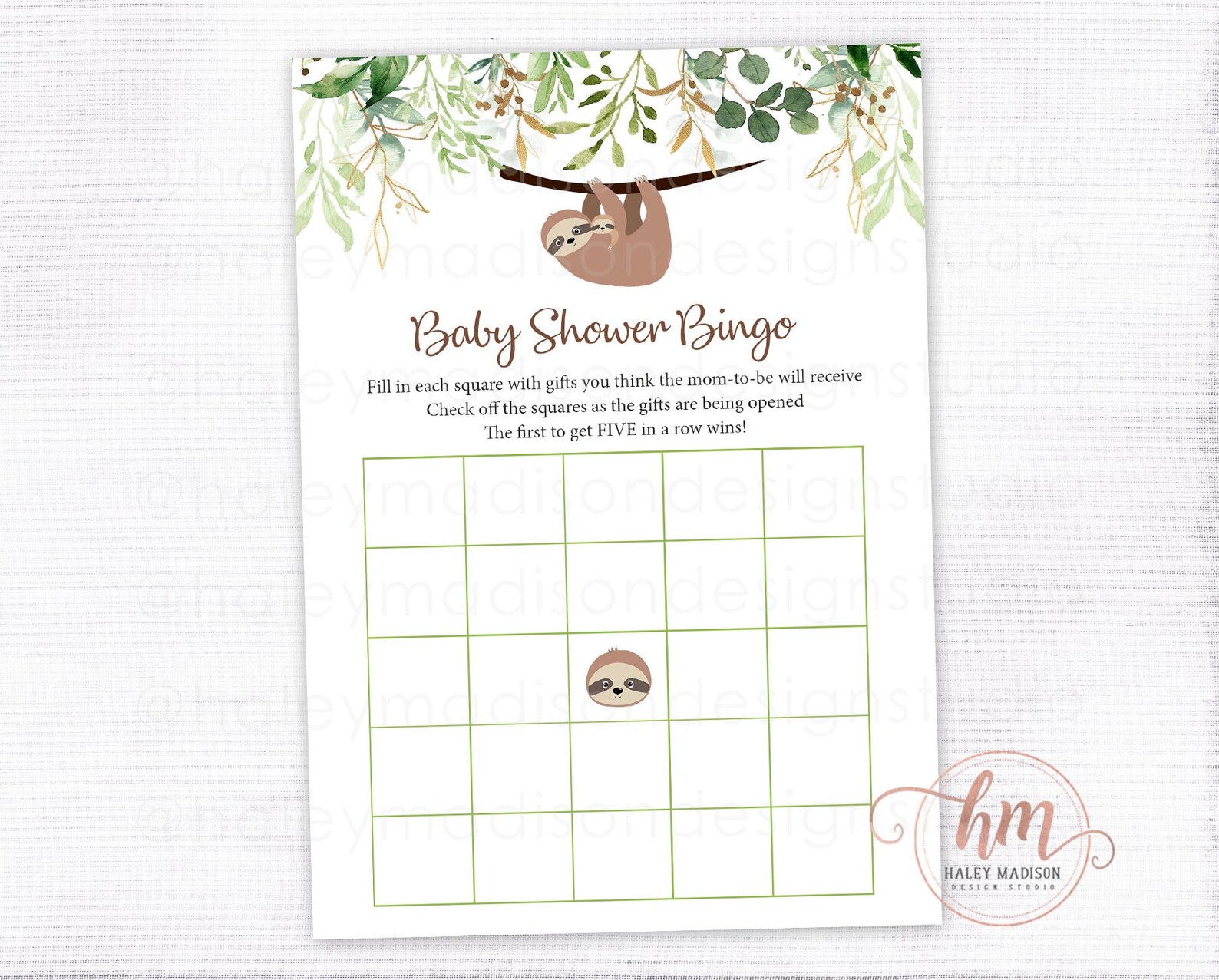 PRINTABLE Sloth Baby Shower Bingo Game, Sloth Baby Shower Game, Gender ...