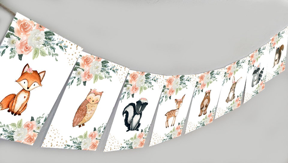 Woodland Animals Banner Floral Woodland Baby Shower Banner - Etsy