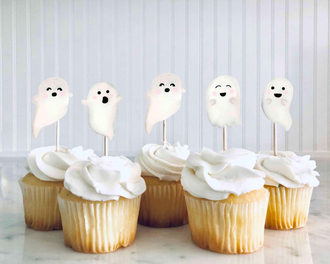 Set of 12 Halloween Ghosts Cupcake Toppers, Halloween Party Decorations ...