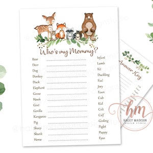 Who's My Mommy Woodland Baby Shower Game, Woodland Greenery Baby Shower ...