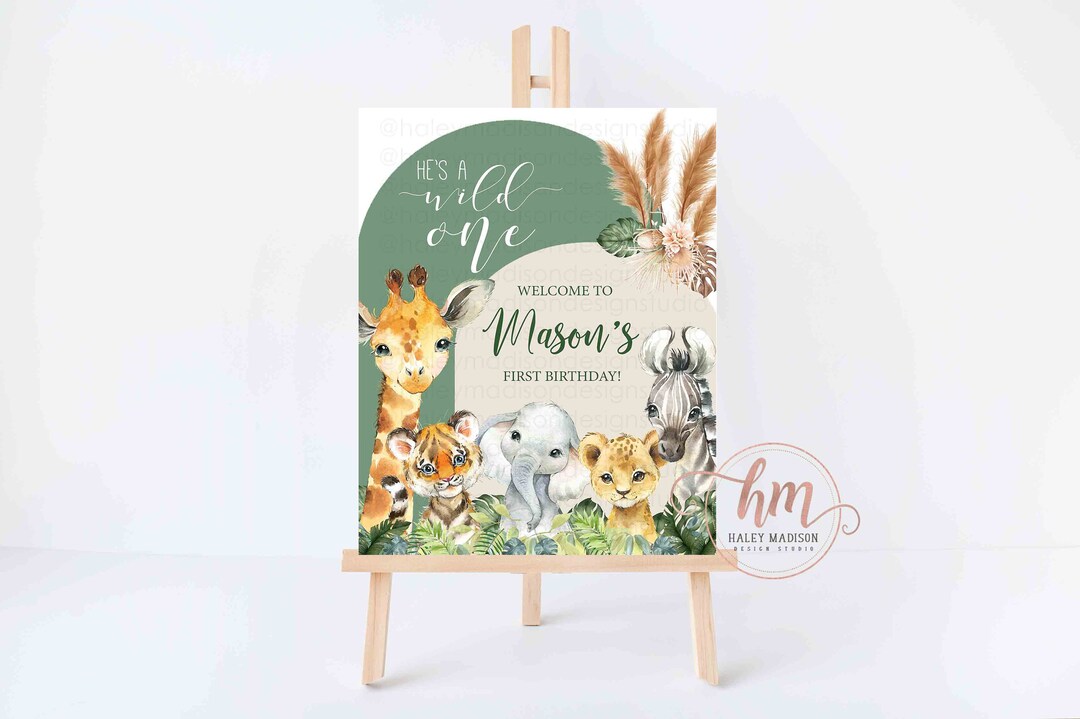 Jungle First Birthday Welcome Sign, Jungle Safari Welcome Sing, Jungle ...