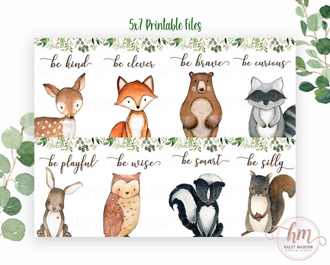 Woodland Animal Prints Set of 8 Woodland Nursery Signs Woodland ...