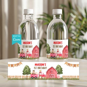 EDITABLE Farm Party Water Bottle Labels, Farm Water Bottle Label ...