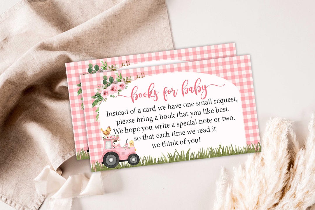 PRINTABLE Pink Farm Animals Book Request Cards, Farm Baby Shower Books ...