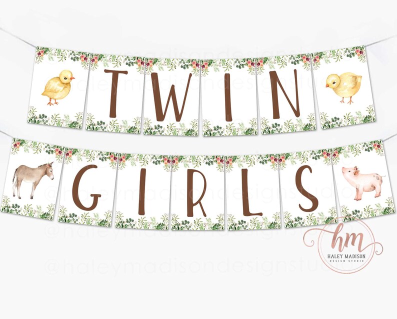 Farm Twin Boys Banner Farm Twin Girls Banner Farm Animals - Etsy