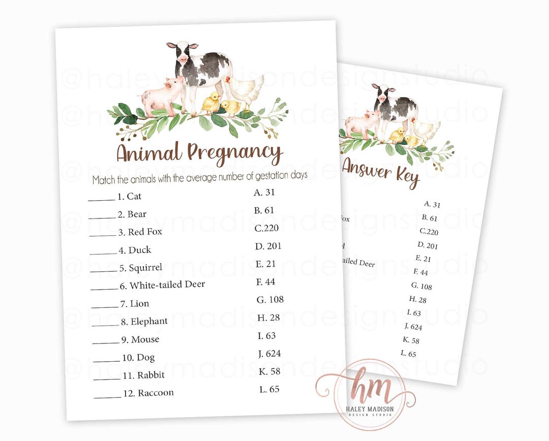 Farm Animal Pregnancy Game Cards, Farm Greenery Baby Shower Game ...