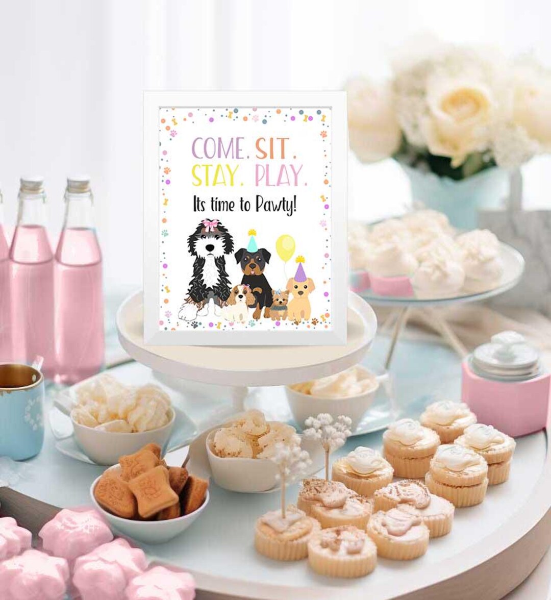 PINK Puppy Party Come Sit Stay Play Sign, Doggie Theme Birthday Sign ...