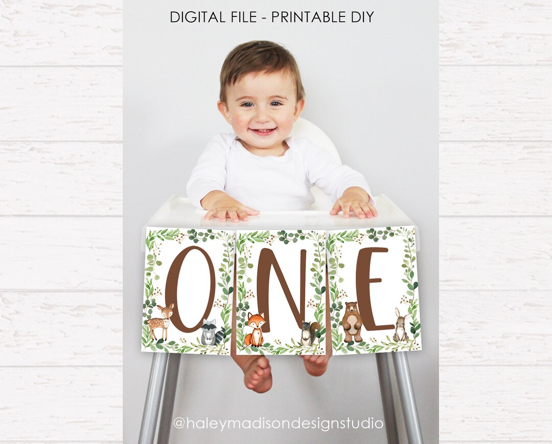 PRINTABLE Woodland ONE High Chair Banner, Woodland First Birthday One ...