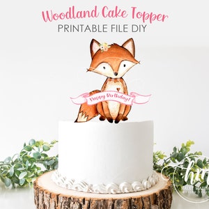 PRINTABLE Fox Cake Topper, Fox Happy Birthday Cake Topper, Woodland ...