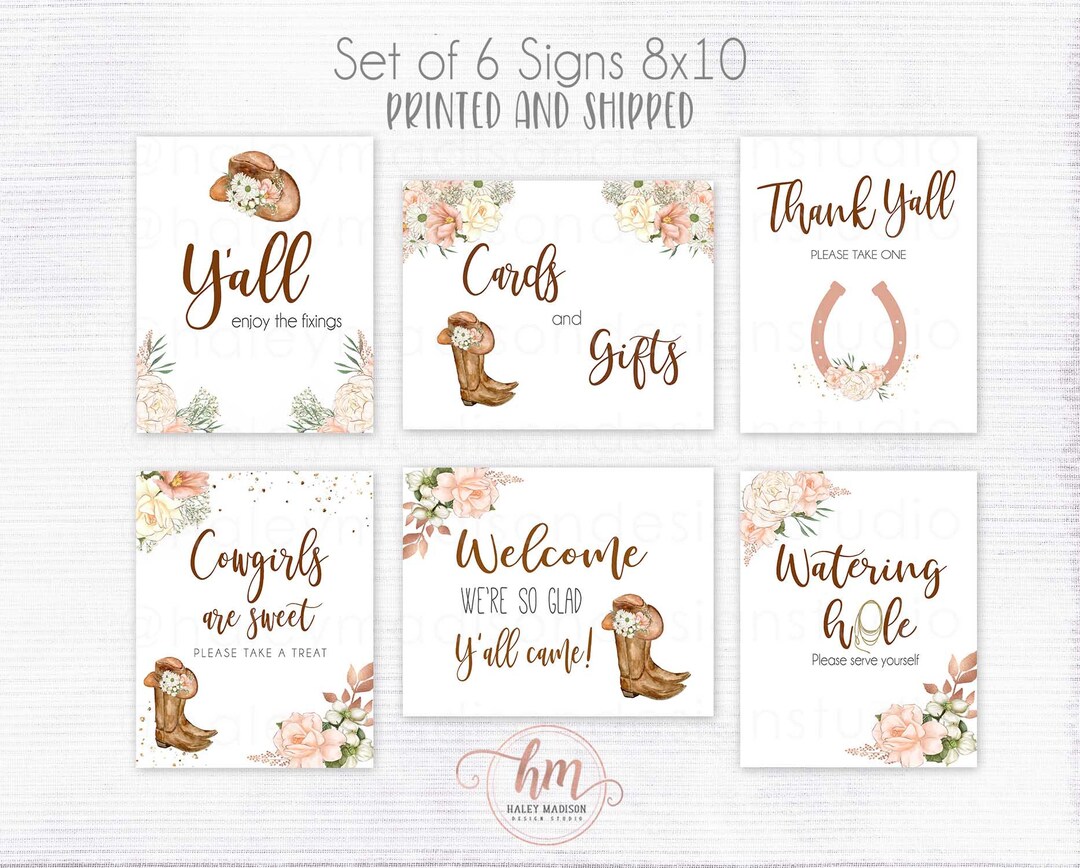 Pink Cowgirls Signs, Western Baby Shower Birthday Party Signs, Set of 6 ...