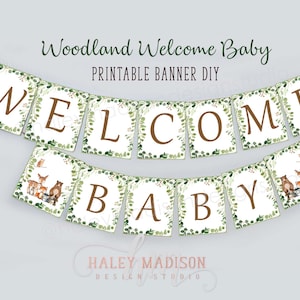 PRINTABLE Woodland Welcome Baby Banner, Baby Shower Banner, Woodland ...