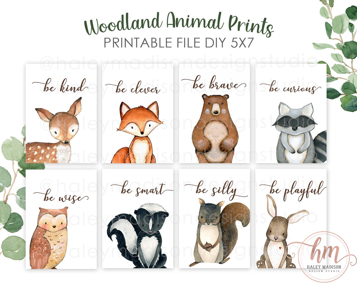 PRINTABLE 5X7 Woodland Animal Signs Set of 8 Woodland Nursery - Etsy