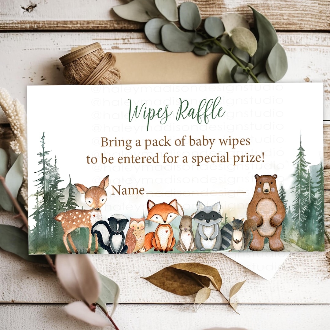 Woodland Wipes Raffle Cards Printable File, Wipes for Baby Cards ...