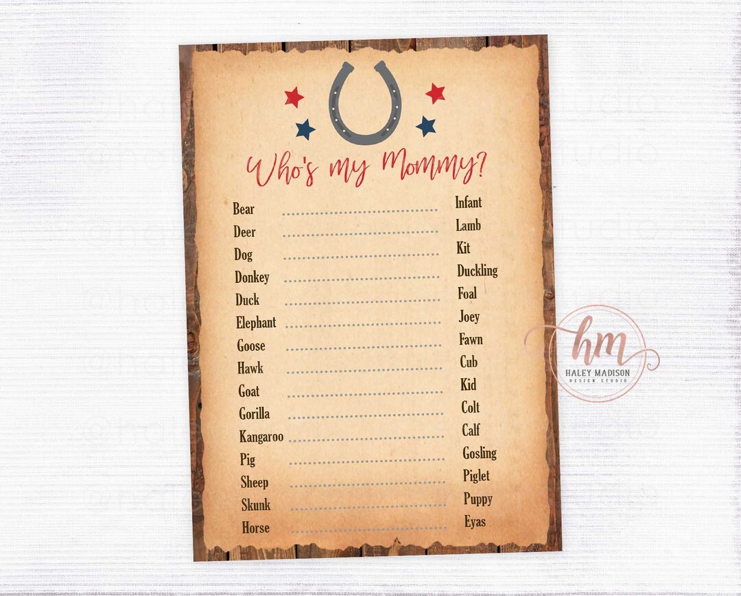 Who's My Mommy Little Cowboy Baby Shower Game, Rustic Cowboy Baby ...