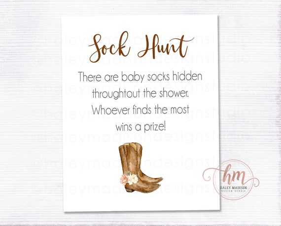 Floral PINK Cowboy Sock Hunt Game Find Baby Socks Game Sign - Etsy