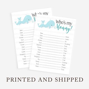 Who's My Mommy Whale Baby Shower Game, Under the Sea Baby Shower, Whale ...