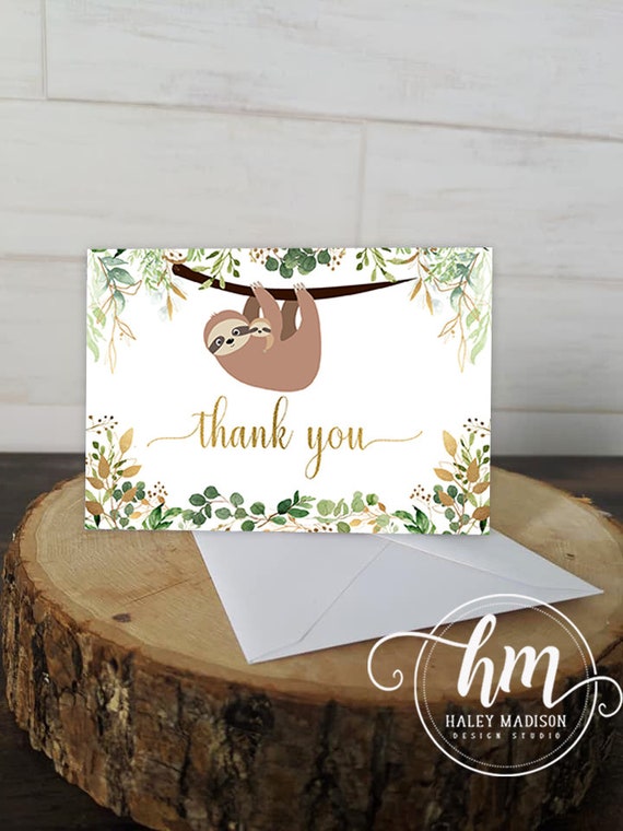 Sloth Thank You Cards Sloth Baby Shower Thank You Notes Gold - Etsy