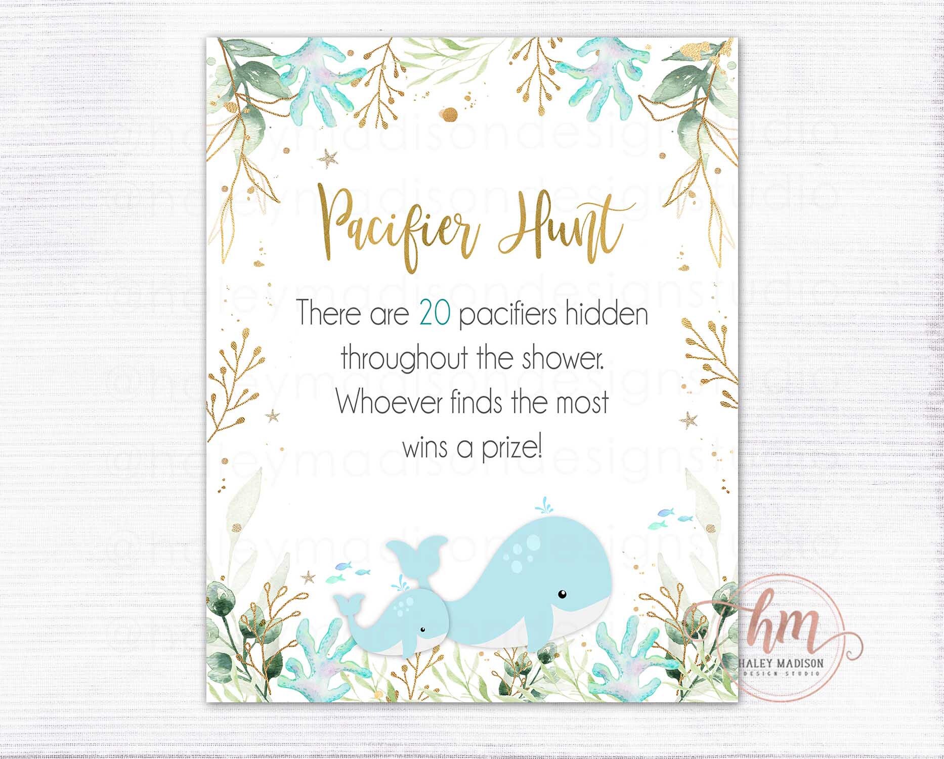Whale Pacifier Hunt Game, Find the Pacifiers Baby Shower Sign 8x10 ...