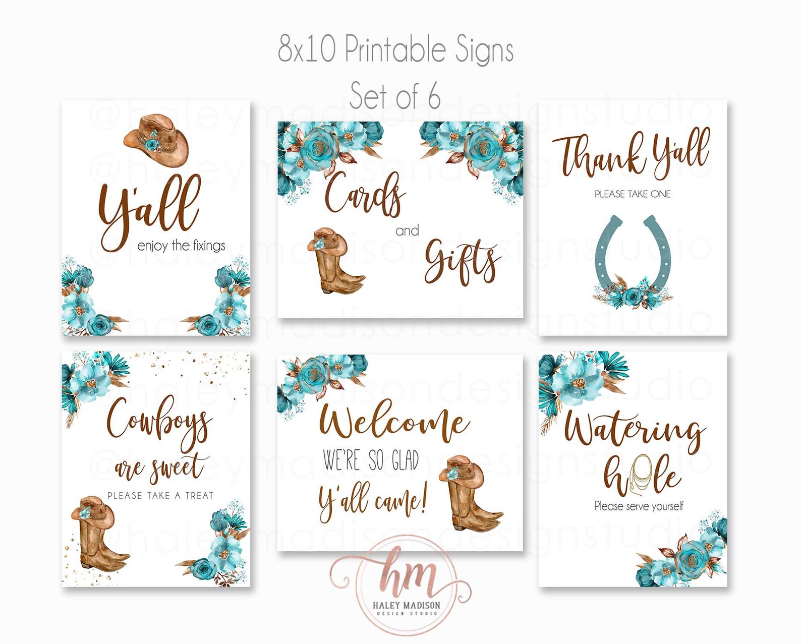 PRINTABLE Cowboy Baby Shower Birthday Party Signs Set of 6 - Etsy
