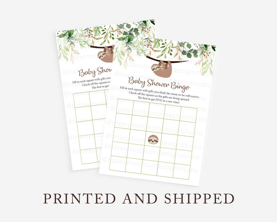 Sloth Baby Shower Bingo Game Cards Size 5x7 PRINTED and SHIPPED - Etsy