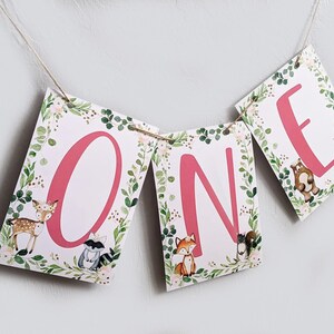 Woodland One High Chair Banner, Woodland First Birthday ONE Banner ...