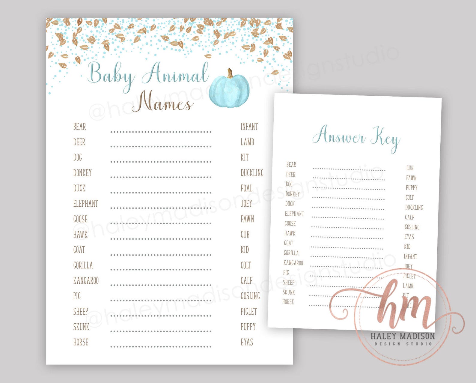 Little Pumpkin Baby Shower Game Baby Animal Names Game Fall - Etsy