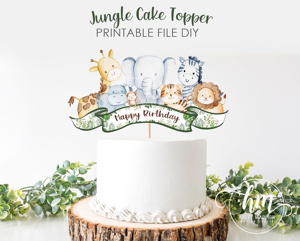 PRINTABLE Jungle Cake Topper Jungle Happy Birthday Cake - Etsy