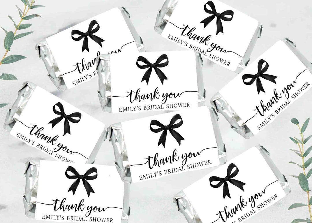 Personalized Set of 15 Stickers Black Bows Mini Chocolate Bars Stickers ...