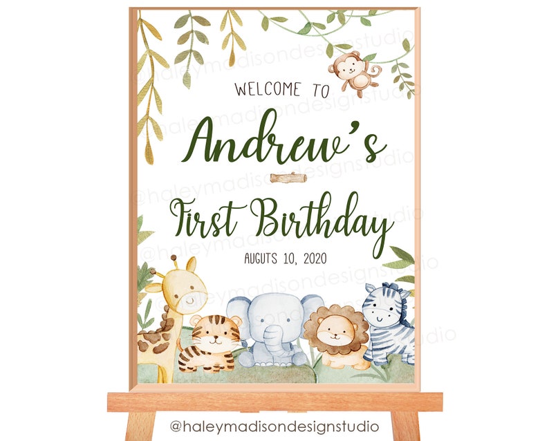 Jungle Safari First Birthday Welcome Sign Jungle Party Door - Etsy