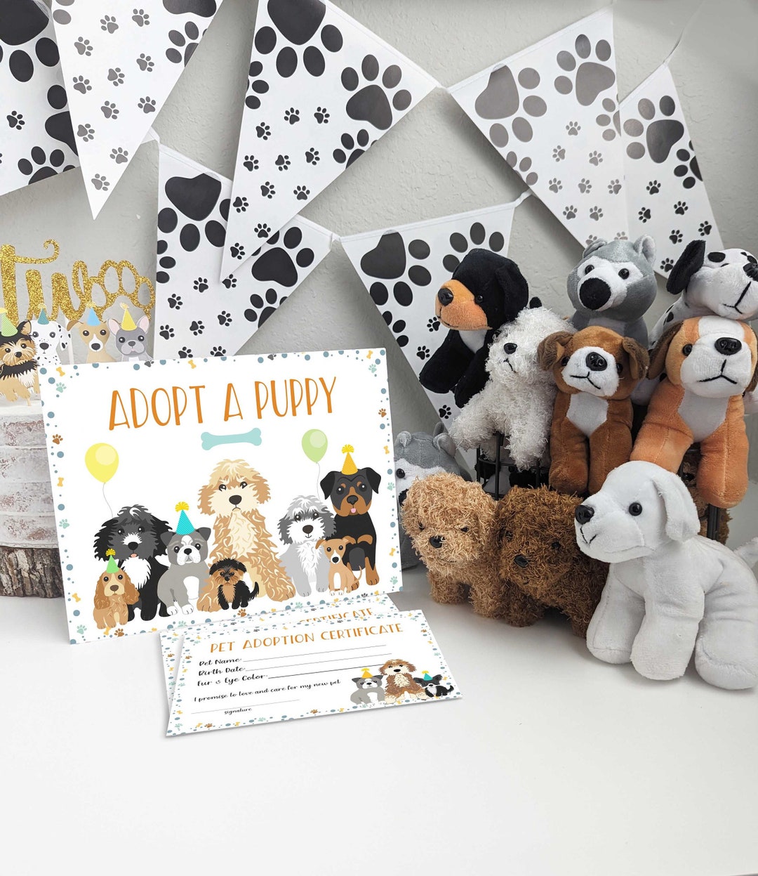 Adopt a Puppy Certificate and Puppy Favors, Puppy Party Adoption Cards ...