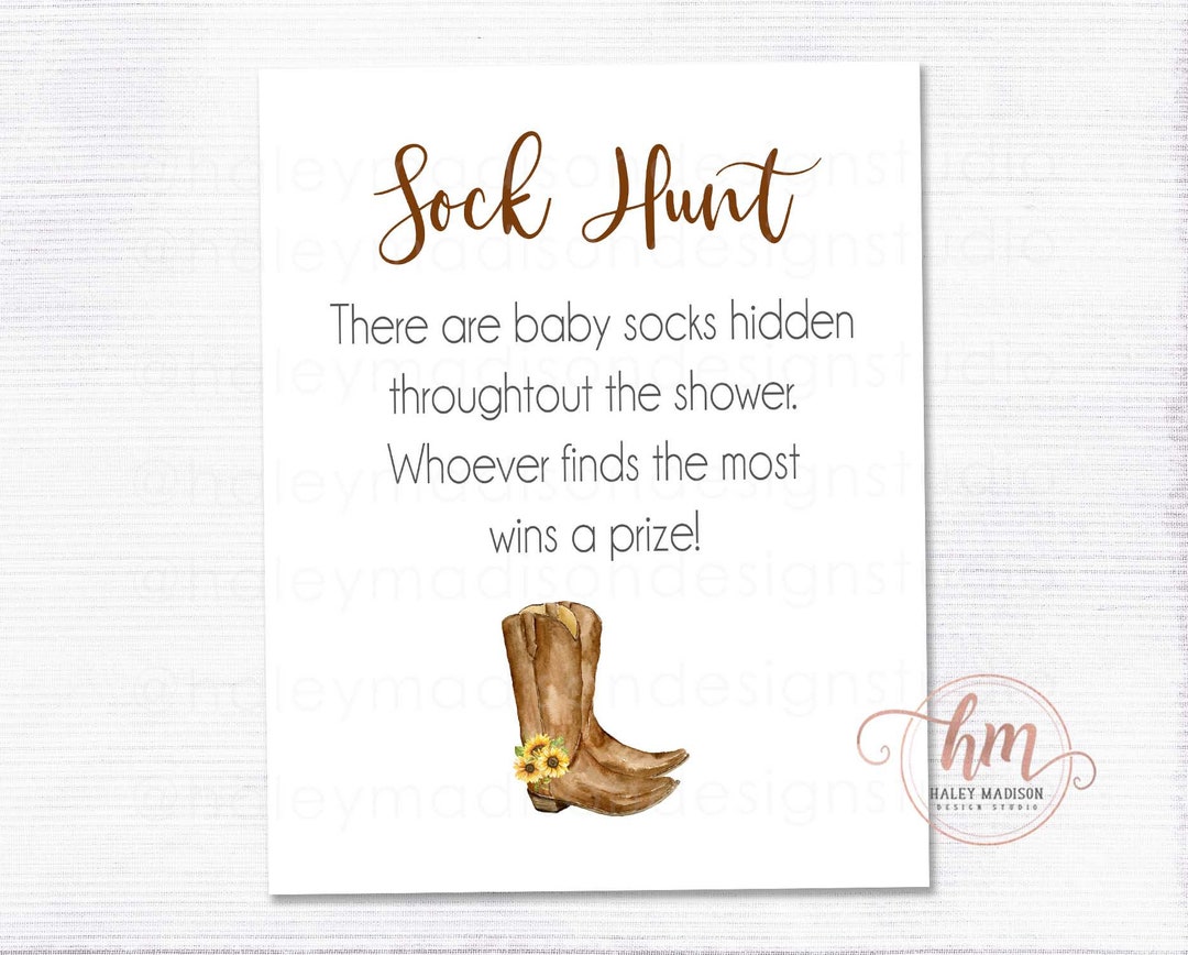 Sunflower Cowboy Sock Hunt Game, Find Baby Socks Game Sign, Sunflower ...