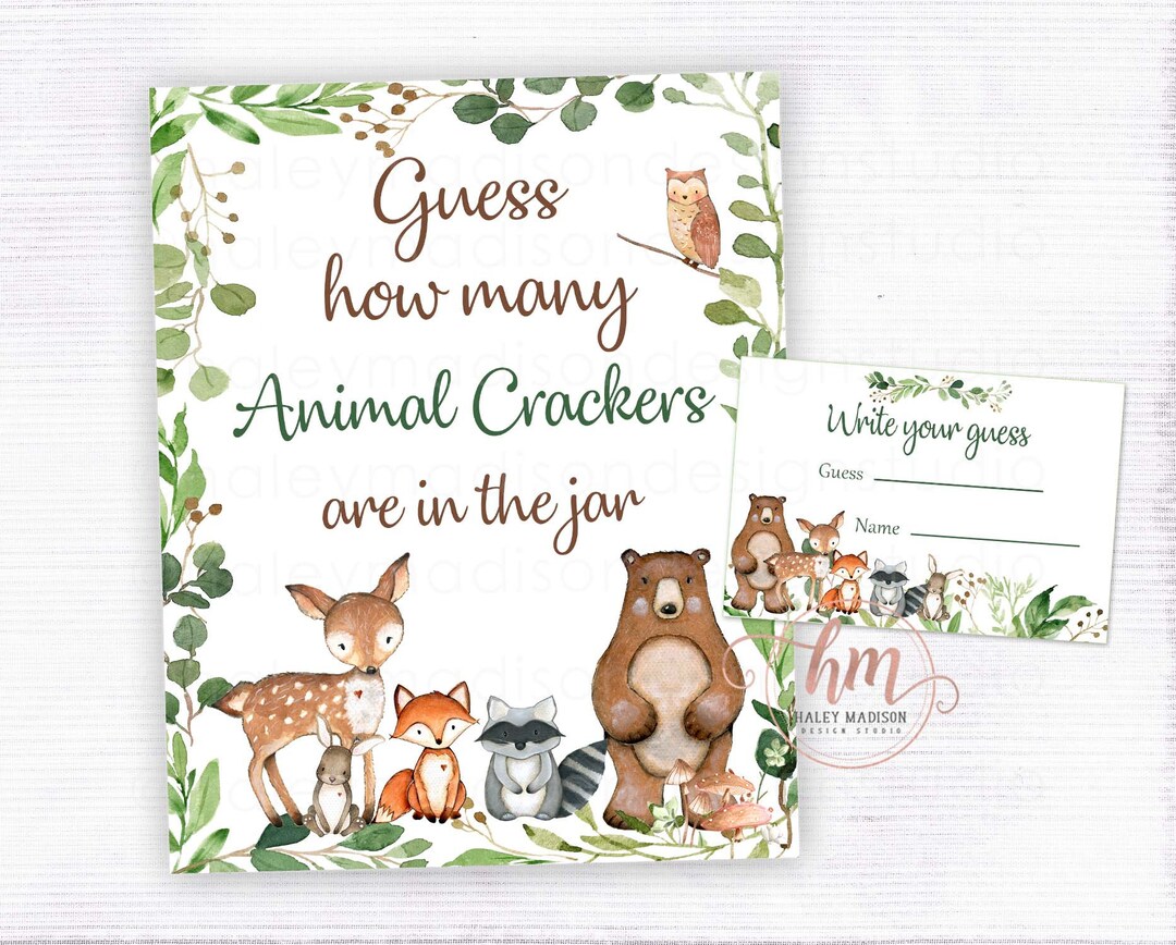 Woodland Baby Shower Animal Crackers Sign, Woodland Baby Shower Game ...