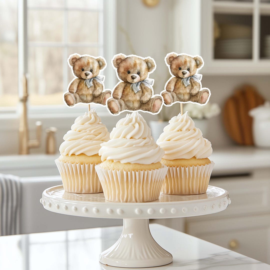 Teddy Bear Cupcake Toppers, Food Picks, Bear Birthday Decorations ...