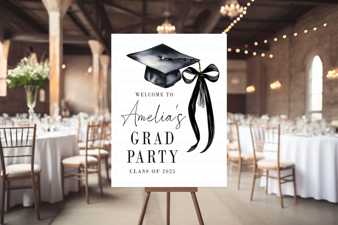 Black Bow Graduation Party Welcome Sing, Welcome Sign 2025 Graduate ...