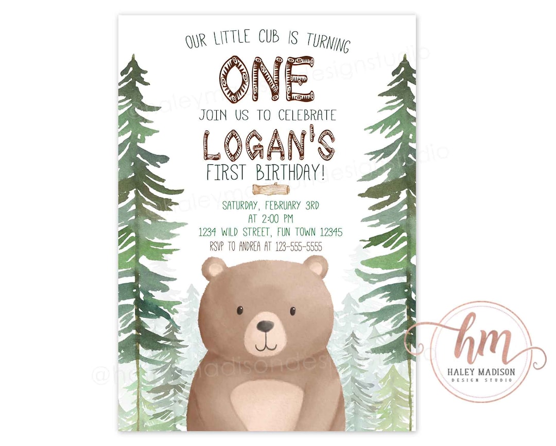 Little Bear Cub Birthday Invitation Bear Party Invitation - Etsy