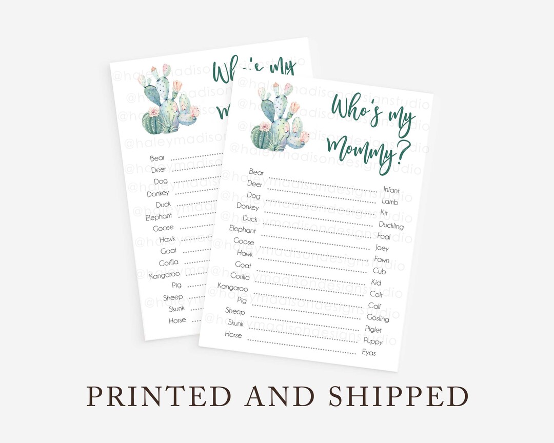 Succulent Baby Shower Who's My Mommy Game, Baby Shower Games, Floral ...