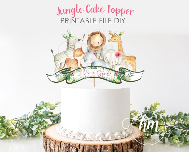 PRINTABLE Jungle Cake Topper, Jungle It's a Girl Cake Topper Jungle ...