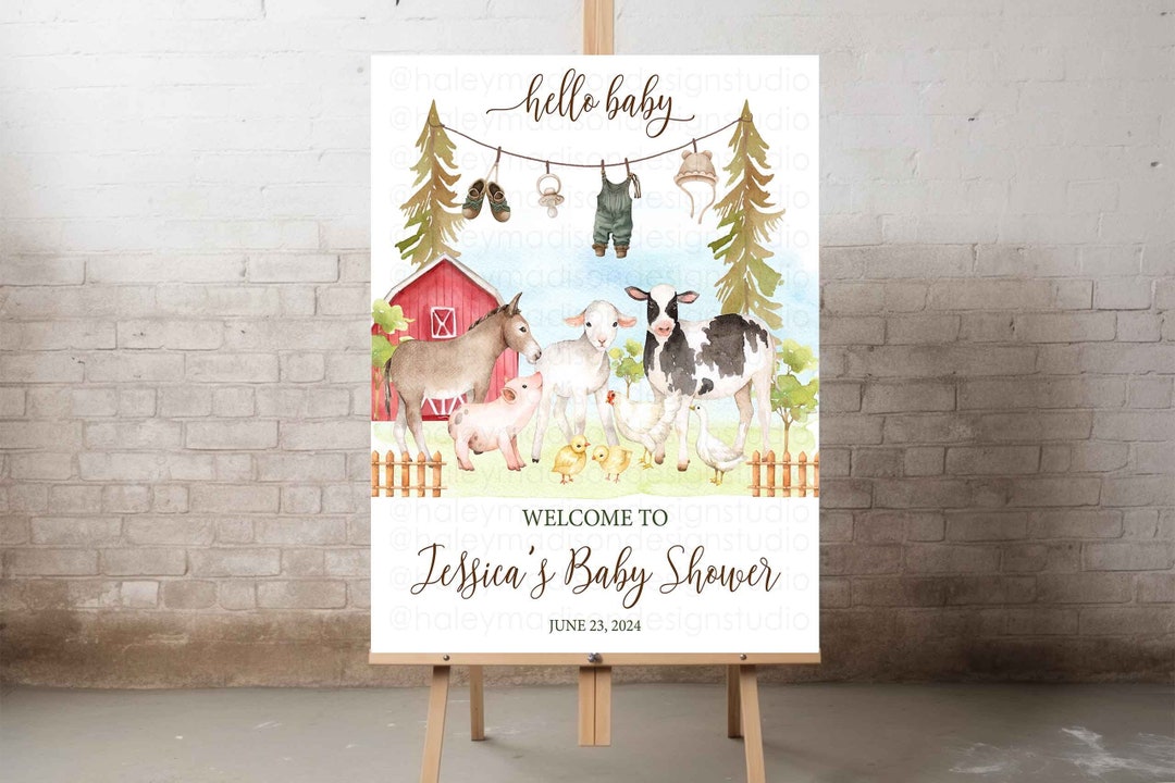 Farm Animals Welcome Sign, Farm Baby Shower Welcome Sign, Farm Party ...