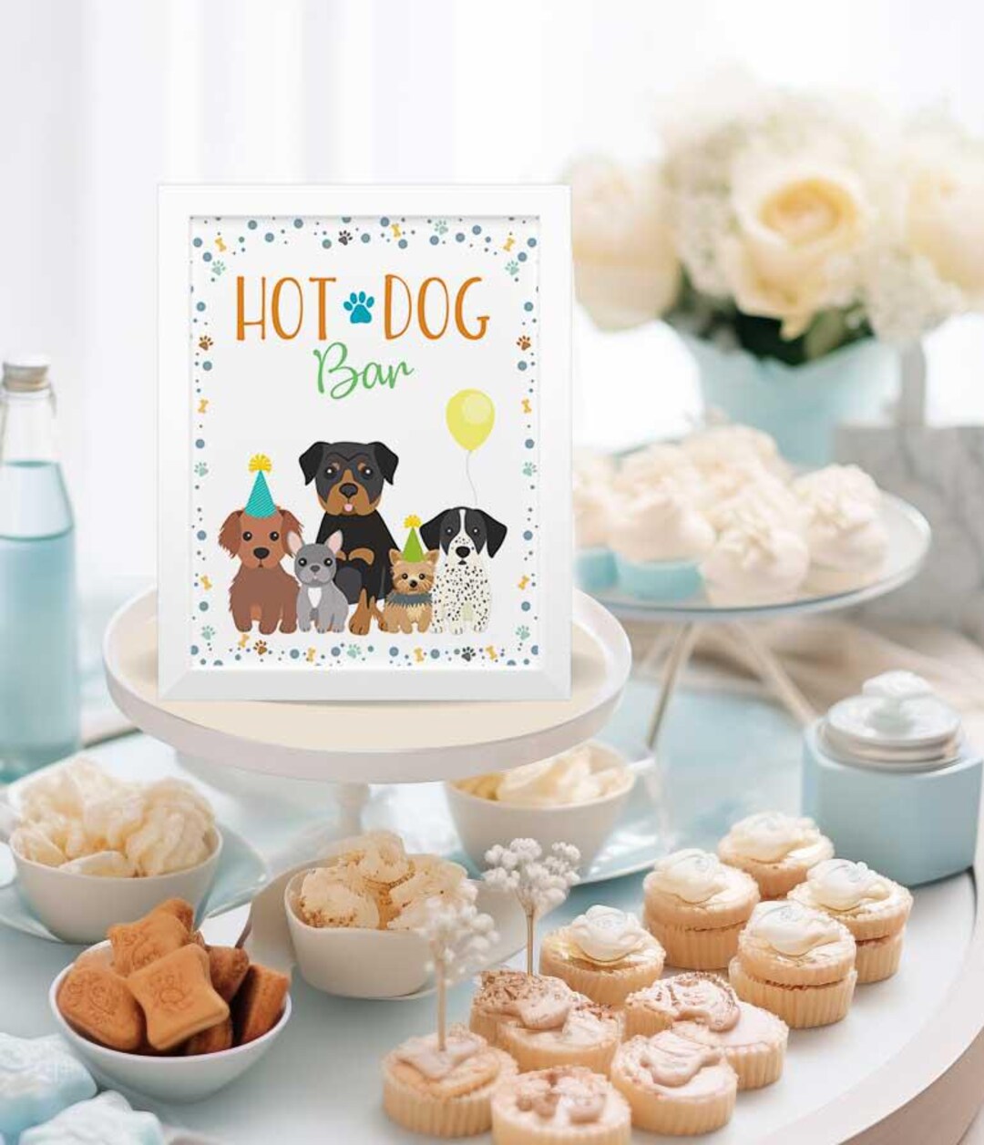 PRINTABLE Puppy Party Hot Dog Bar Sign, Puppy Food Table Sign, Doggie ...