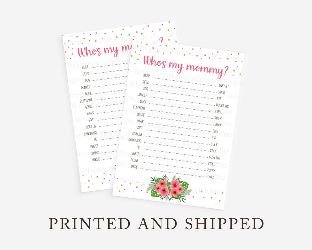 Hawaiian Baby Shower Who's My Mommy Game Cards, Tropical Floral Baby ...