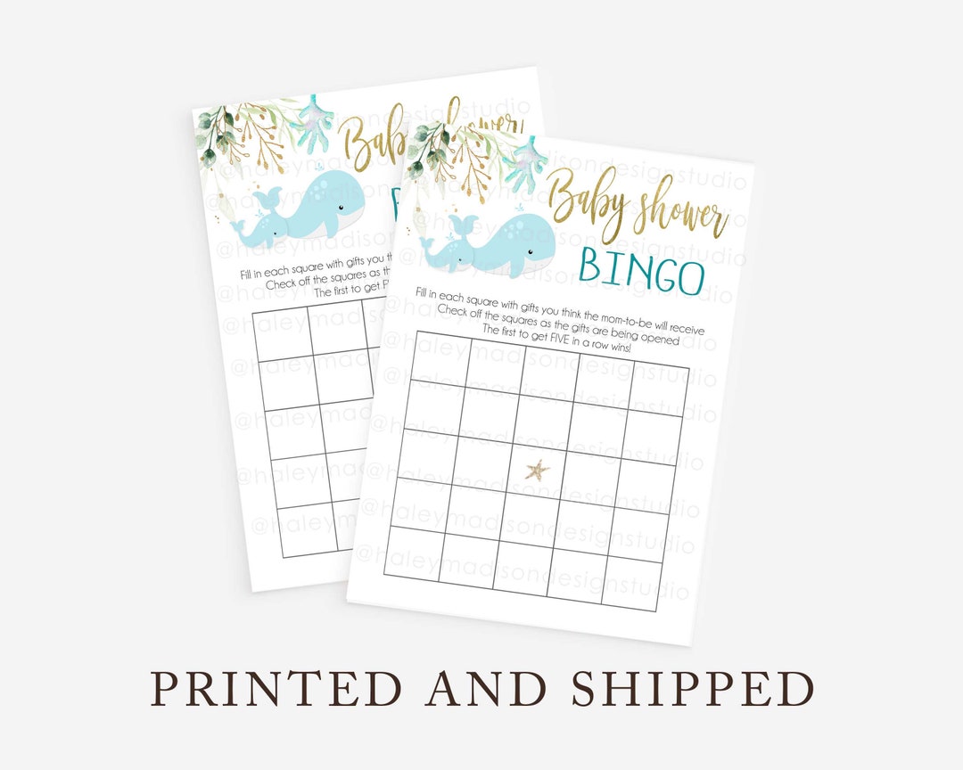 Whale Baby Bingo Cards, Baby Shower Game, Whale Baby Shower Bingo ...