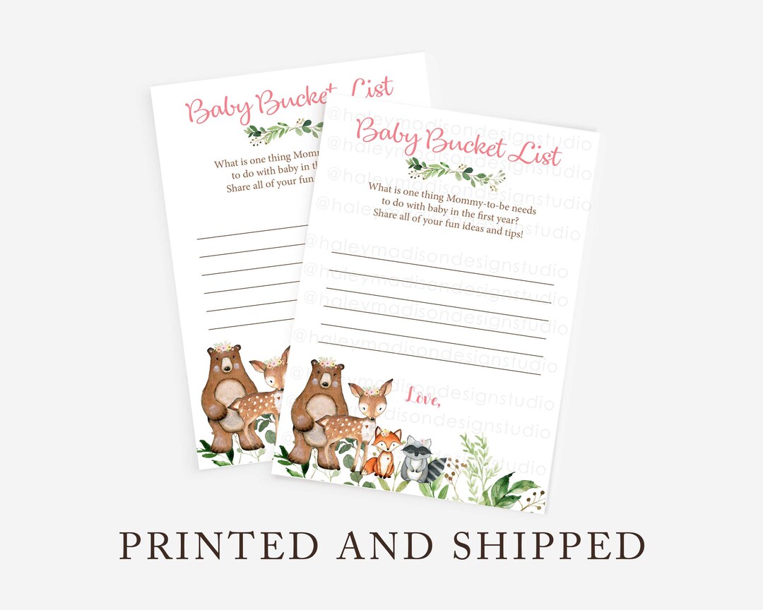 Pink Woodland Baby Shower Bucket List Cards, Printed & Shipped - Etsy
