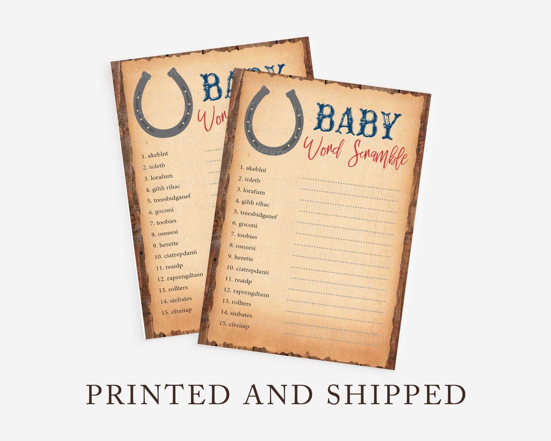 Little Cowboy Baby Word Scramble Game, Western Cowboy Baby Shower Word ...