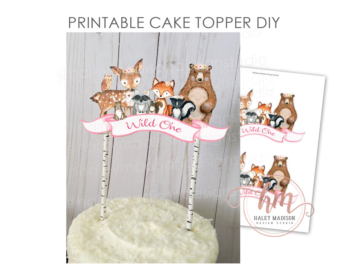 PRINTABLE Pink Woodland Cake Topper Wild One Woodland - Etsy