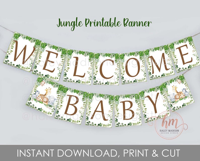 PRINTABLE Jungle Welcome Baby Banner Jungle Baby Shower - Etsy