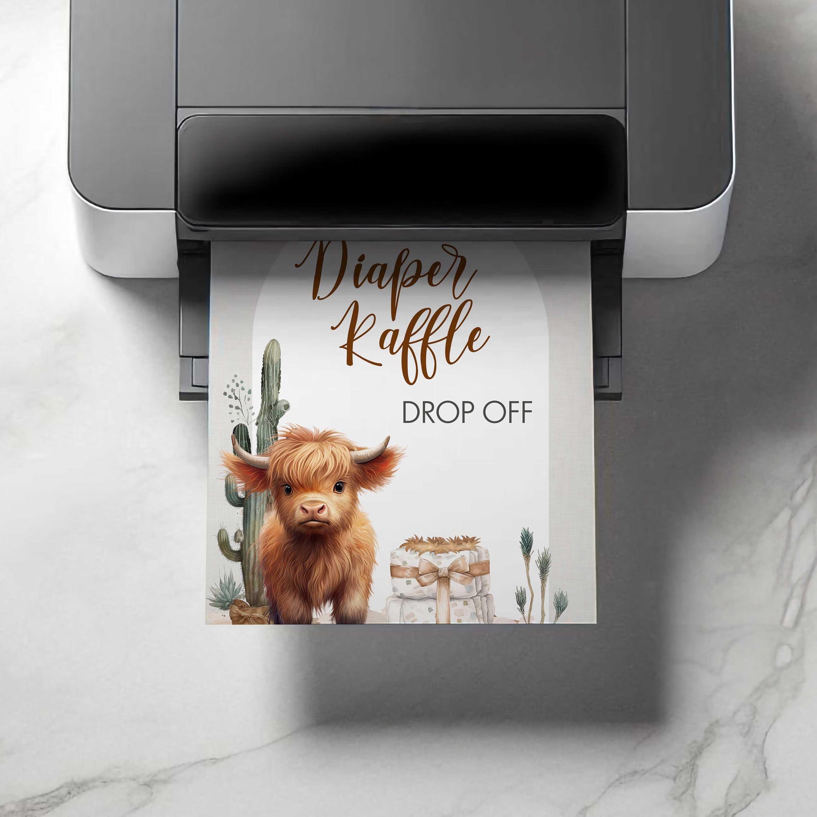 PRITNABLE Highland Cow Diaper Raffle Drop off Sign Size 8x10 & 5x7 ...