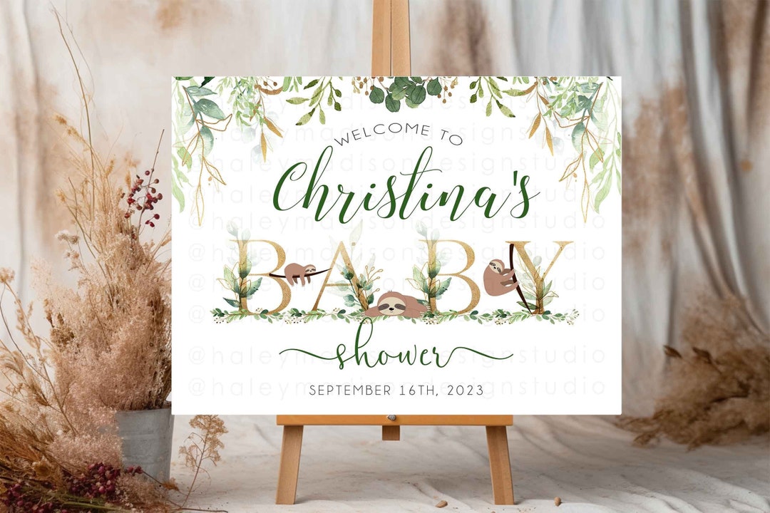 Sloth Baby Shower Welcome Sign, Sloth Baby Sign, Sloth Greenery Baby ...