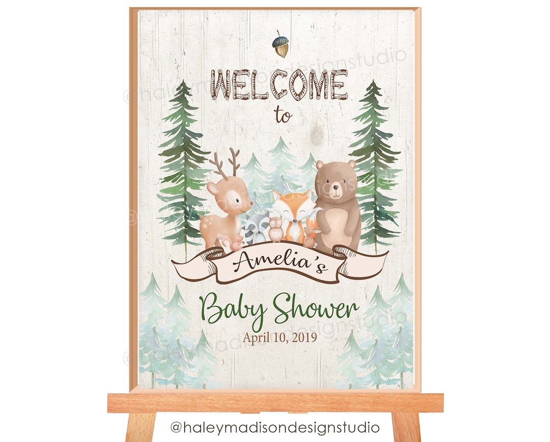 Woodland Baby Shower Welcome Sign, Woodland Door Sign, Woodland Table ...