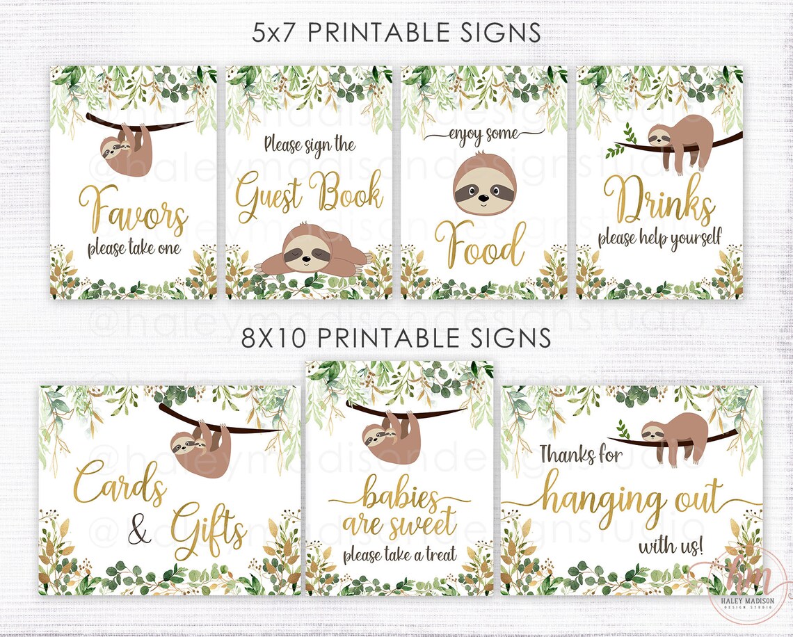 PRINTABLE Sloth Baby Shower Signs Sloth Table Signs Sloth - Etsy